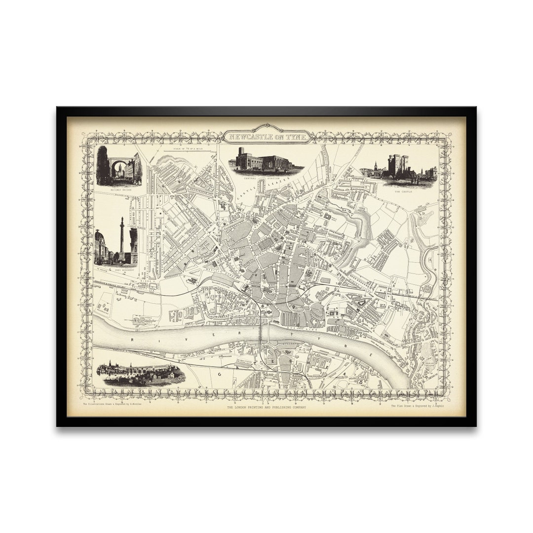 Newcastle Map, Old Newcastle Map, Vintage Map Print, Historical Map, My ...