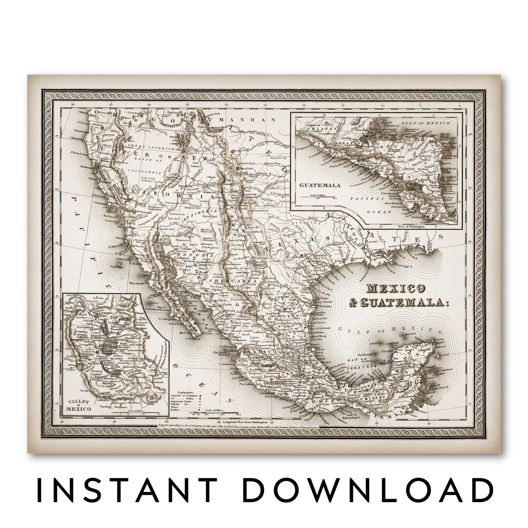 Mexico Map Vintage Map Print Historical Map State Map Map - Etsy