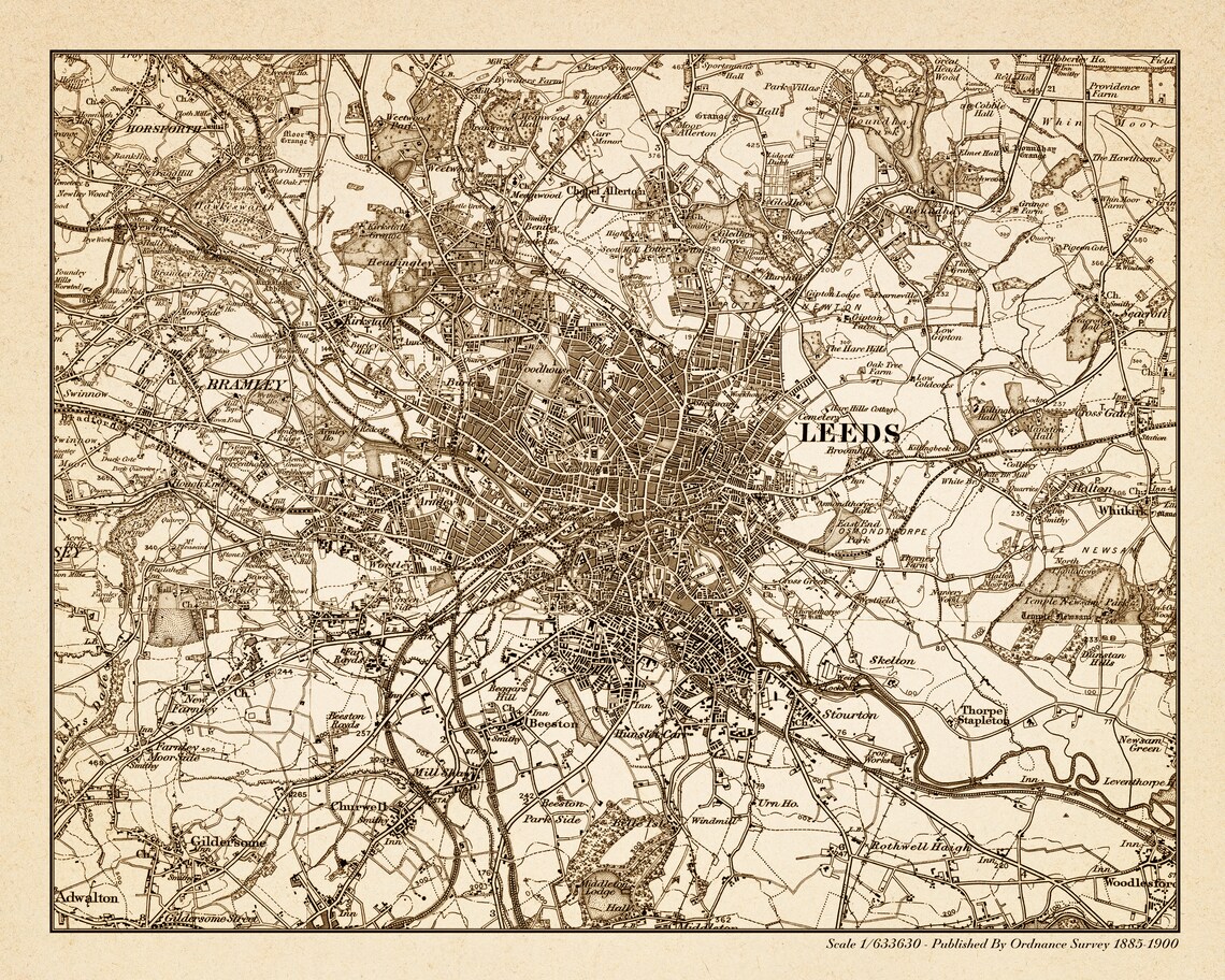 Leeds Map Old Leeds Map Vintage Map City Map Print Gift | Etsy