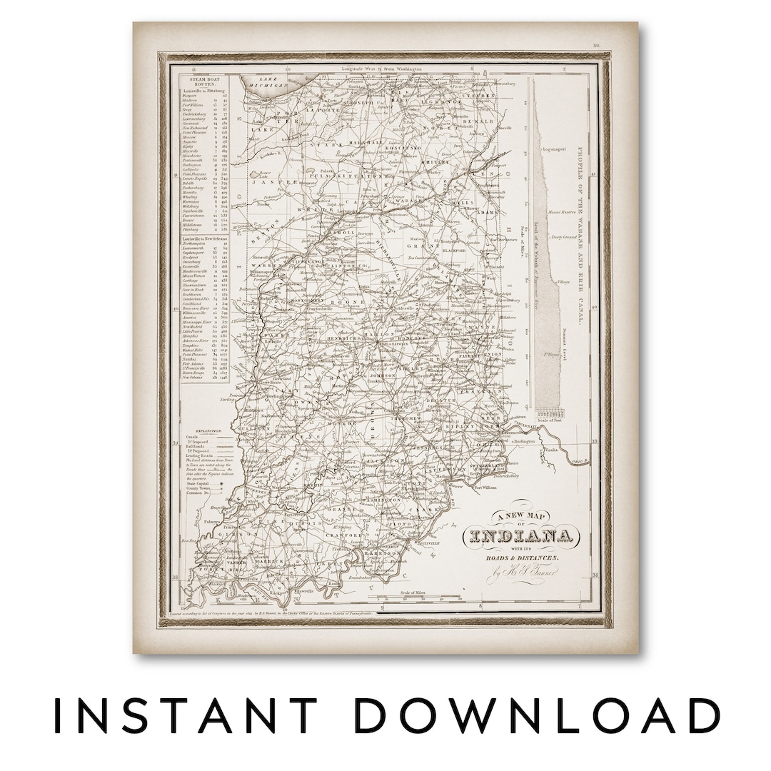 Instant Gift Indiana Map Vintage Map Print Historical Map - Etsy