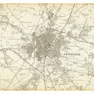 Leicester Map, Old Leicester Map, Ordnance Survey, Vintage Map Print ...