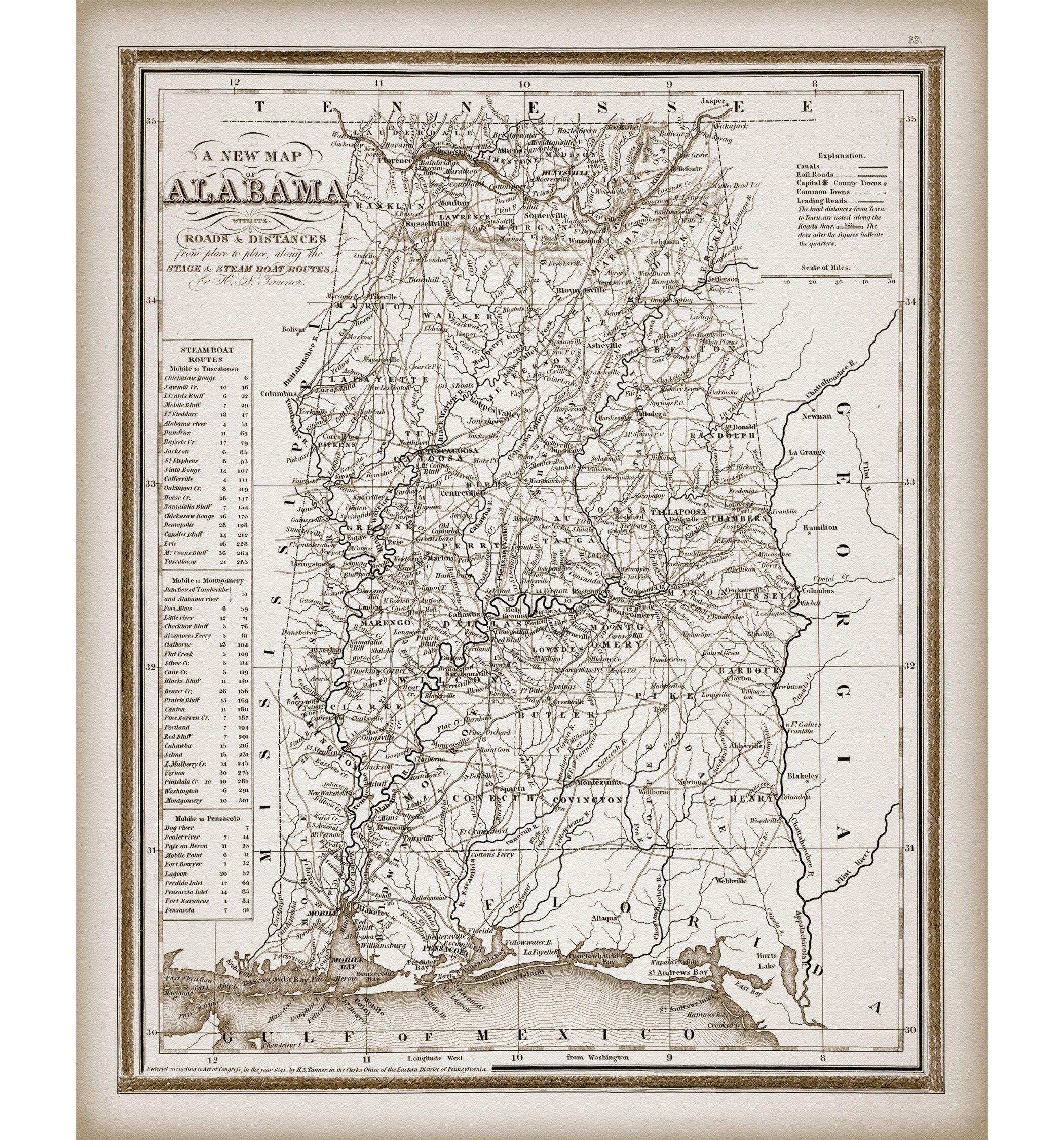 Alabama State Map, Old Alabama Map, Vintage Map Print, Map Lover Gift ...