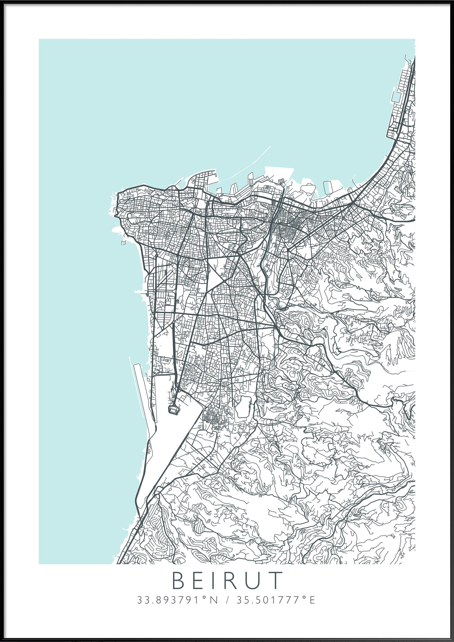 Beirut City Print Map of Beirut Beirut Poster City Map Wall | Etsy
