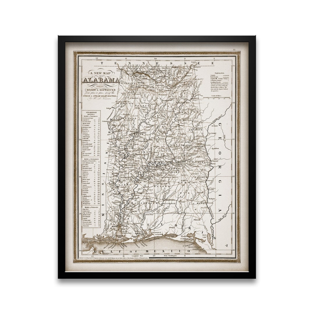 Alabama Map, Old Alabama Map, Vintage Map Print, Map Lover Gift ...