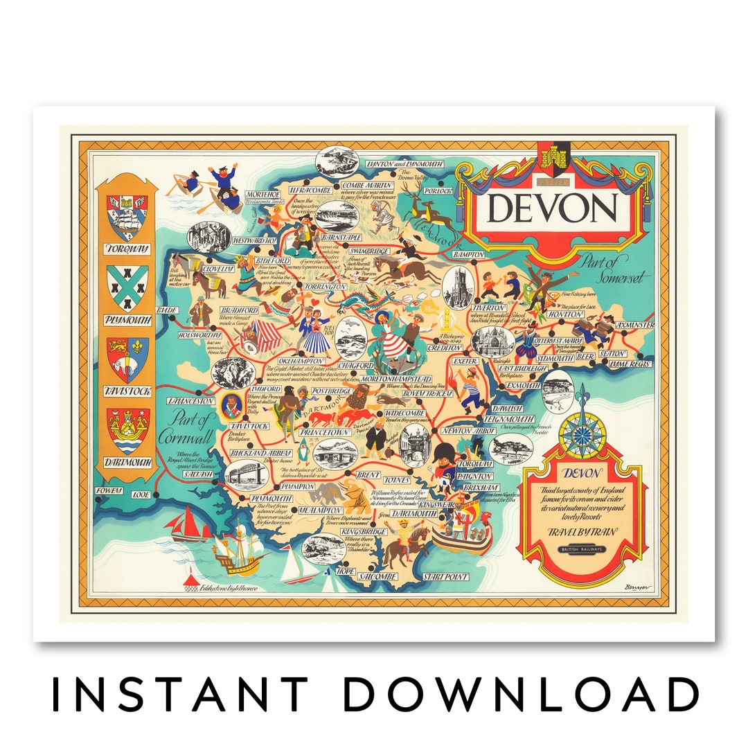 Mapa de Devon Mapa antiguo de Devon Mapa vintage Impresión - Etsy México