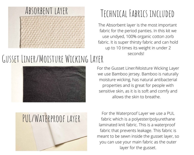 Period Panty/menstrual Pad Sewing Kit technical Gusset Fabrics ONLY ...