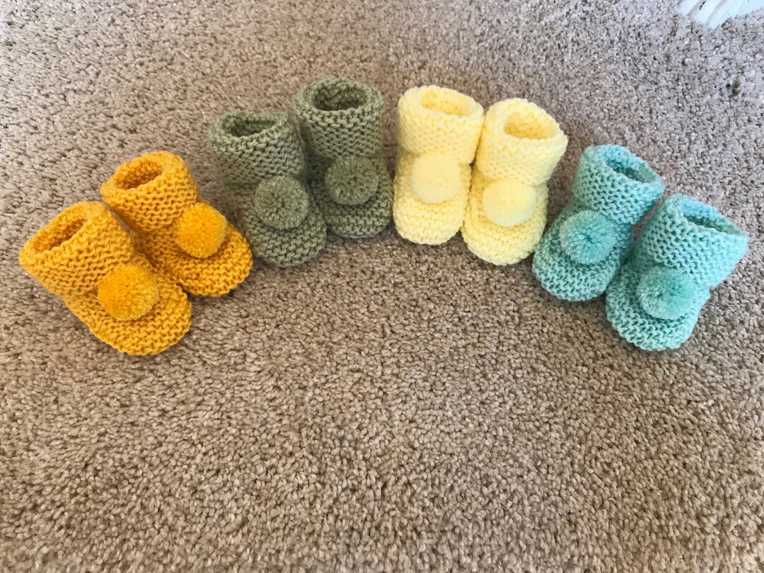 Hand Knitted Baby Booties With Matching Pom Poms 0-3 Months and 3-6 ...