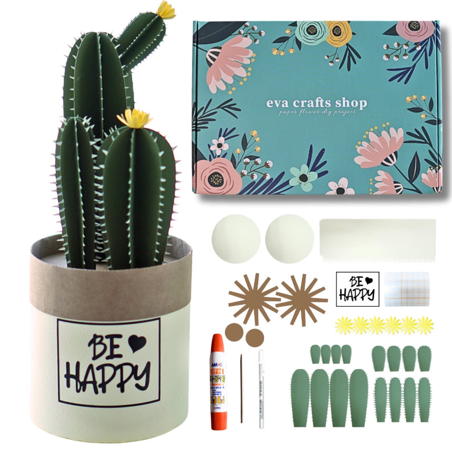 DIY Paper Cactus Craft Kit - Easy Handmade Home Decor - Be Happy Cactus ...