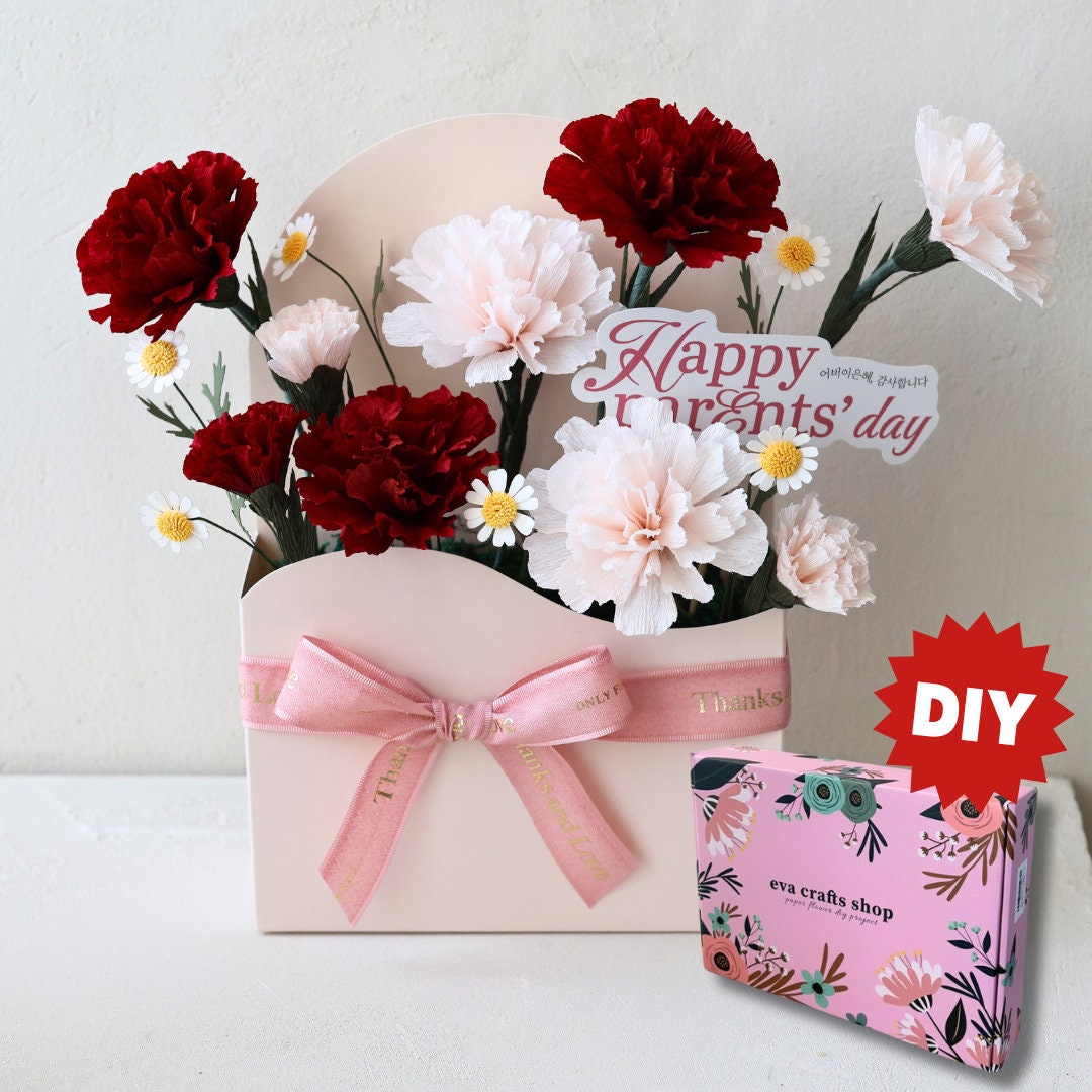 DIY Paper Flower Kit – Carnation and Daisy Flower Box, Crepe Paper ...