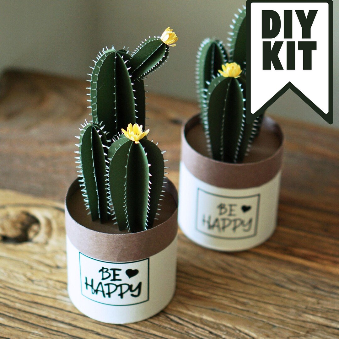 DIY Paper Cactus Craft Kit - Easy Handmade Home Decor - Be Happy Cactus ...