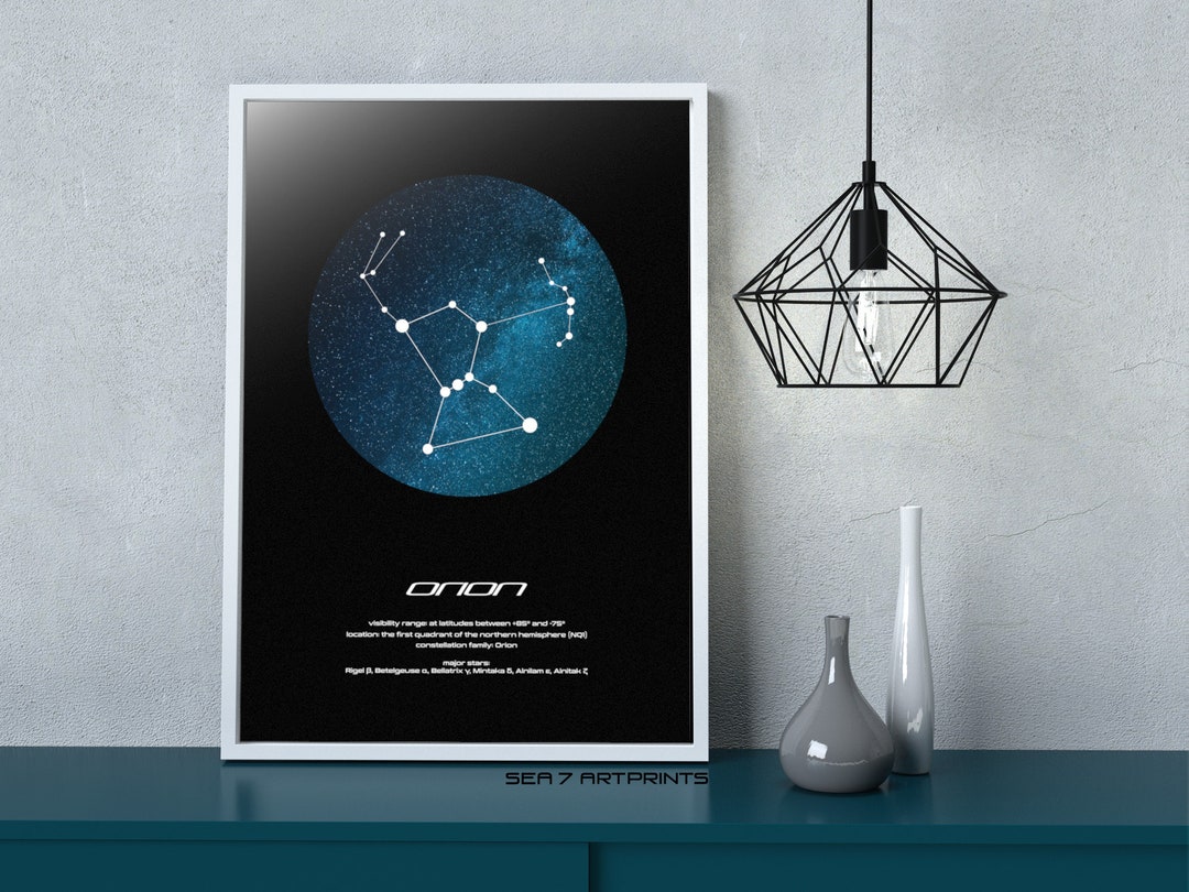 Orion Star Constellation 04, Printable Art, Black, Blue Circle, Instant ...