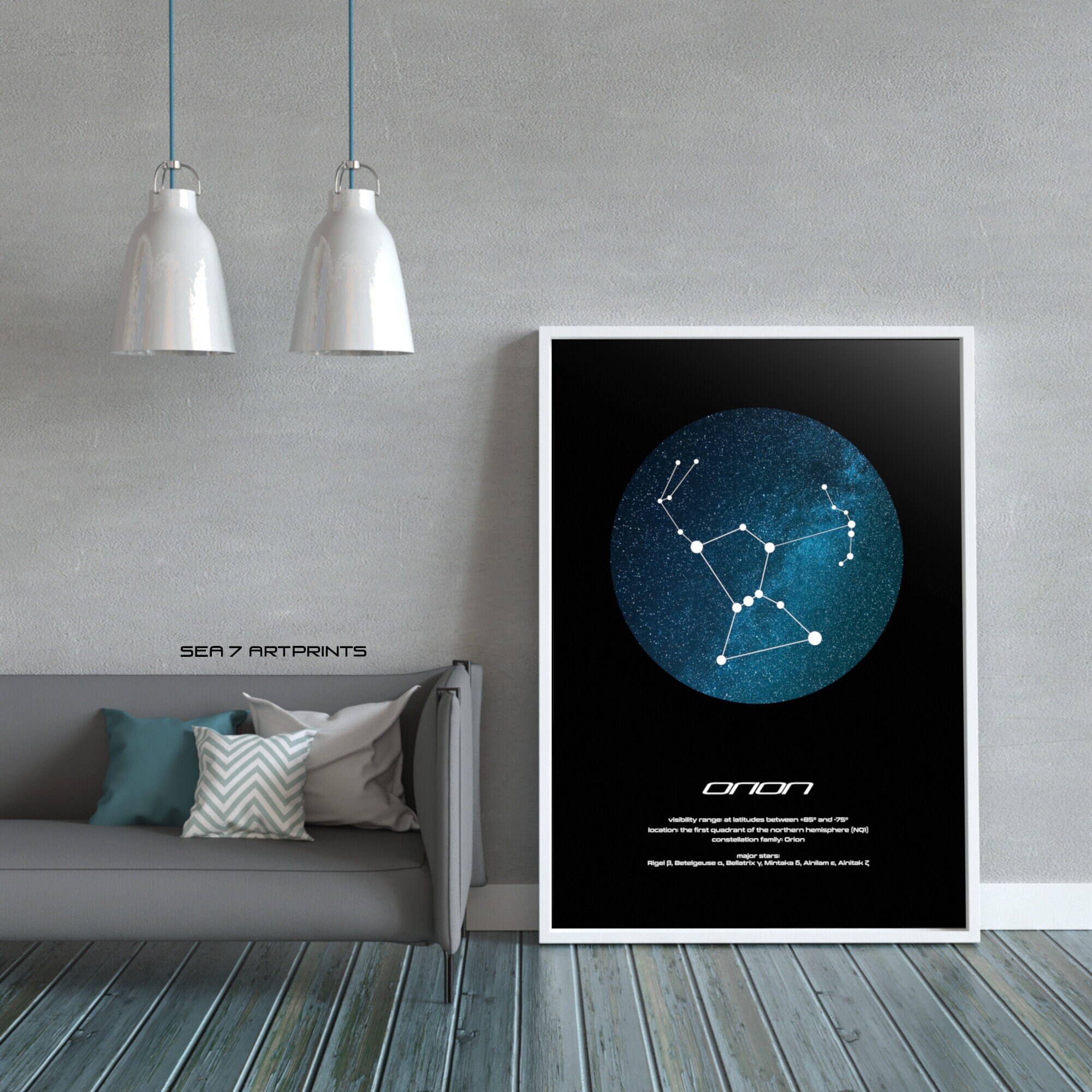 Orion Star Constellation 04, Printable Art, Black, Blue Circle, Instant ...