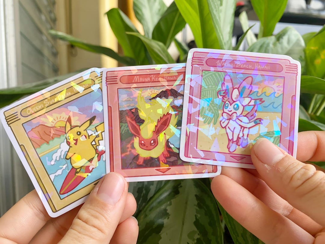 Pokemon in Hawaii Holographic Sticker Feat Pikachu, Sylveon and Flareon ...