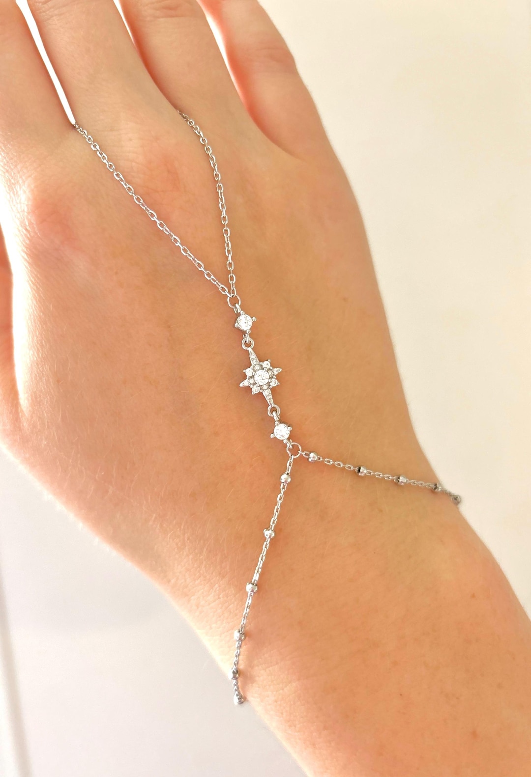 Hand Chain Bracelet With Star Pendant Sterling Silver Hallmarked - Etsy