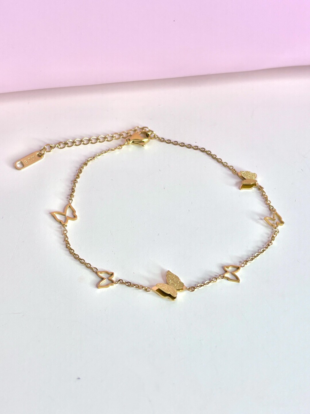 Butterfly Anklet, 18k Gold Plated Fine Chain With Adjustable Extension ...