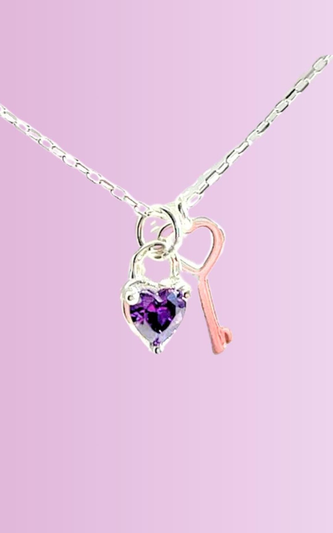 Purple Heart Locket and Key Necklace in Sterling Silver - Etsy