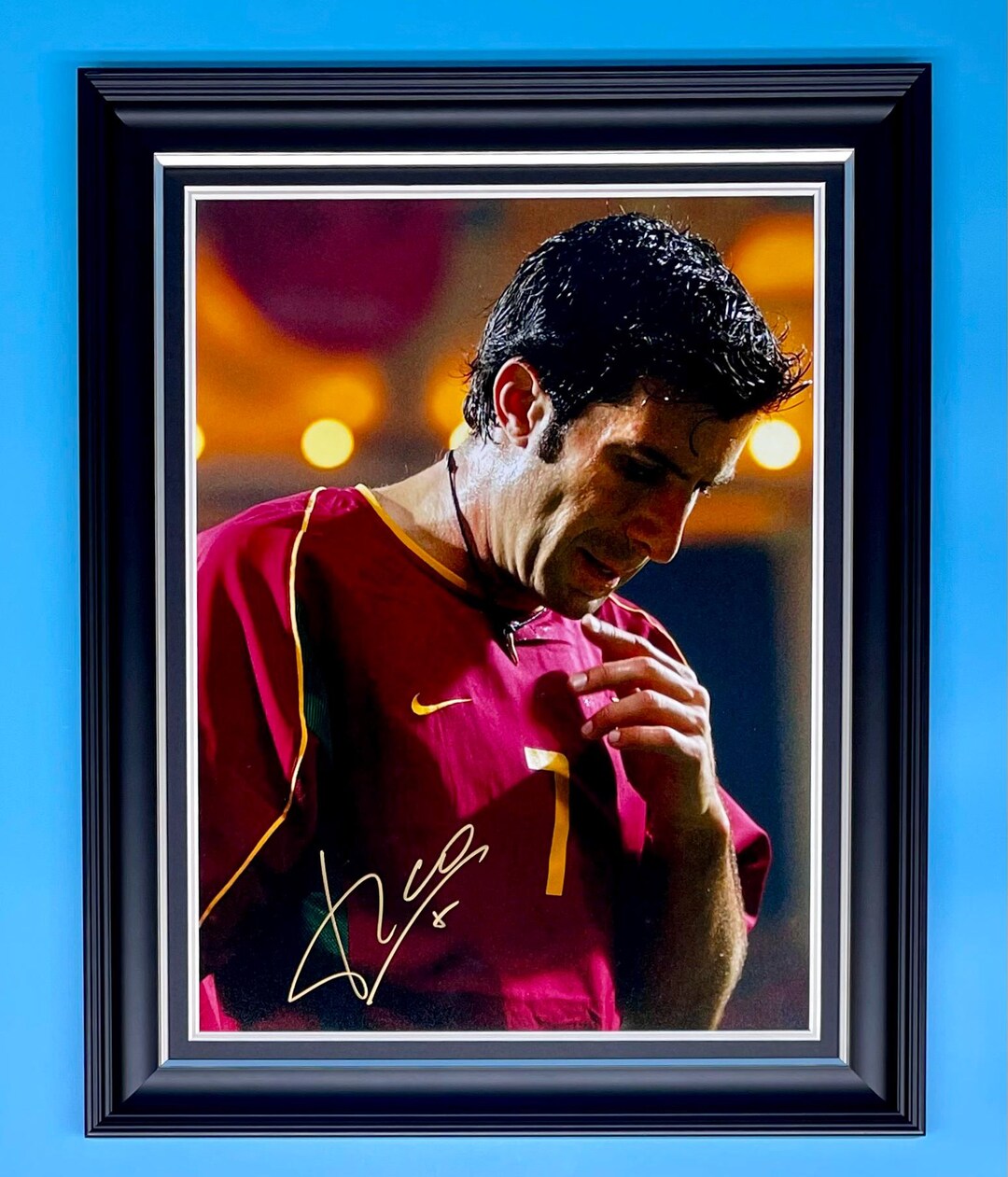 Luis Figo Signed Photo in Luxury Handmade Wooden Frame & AFTAL Member ...