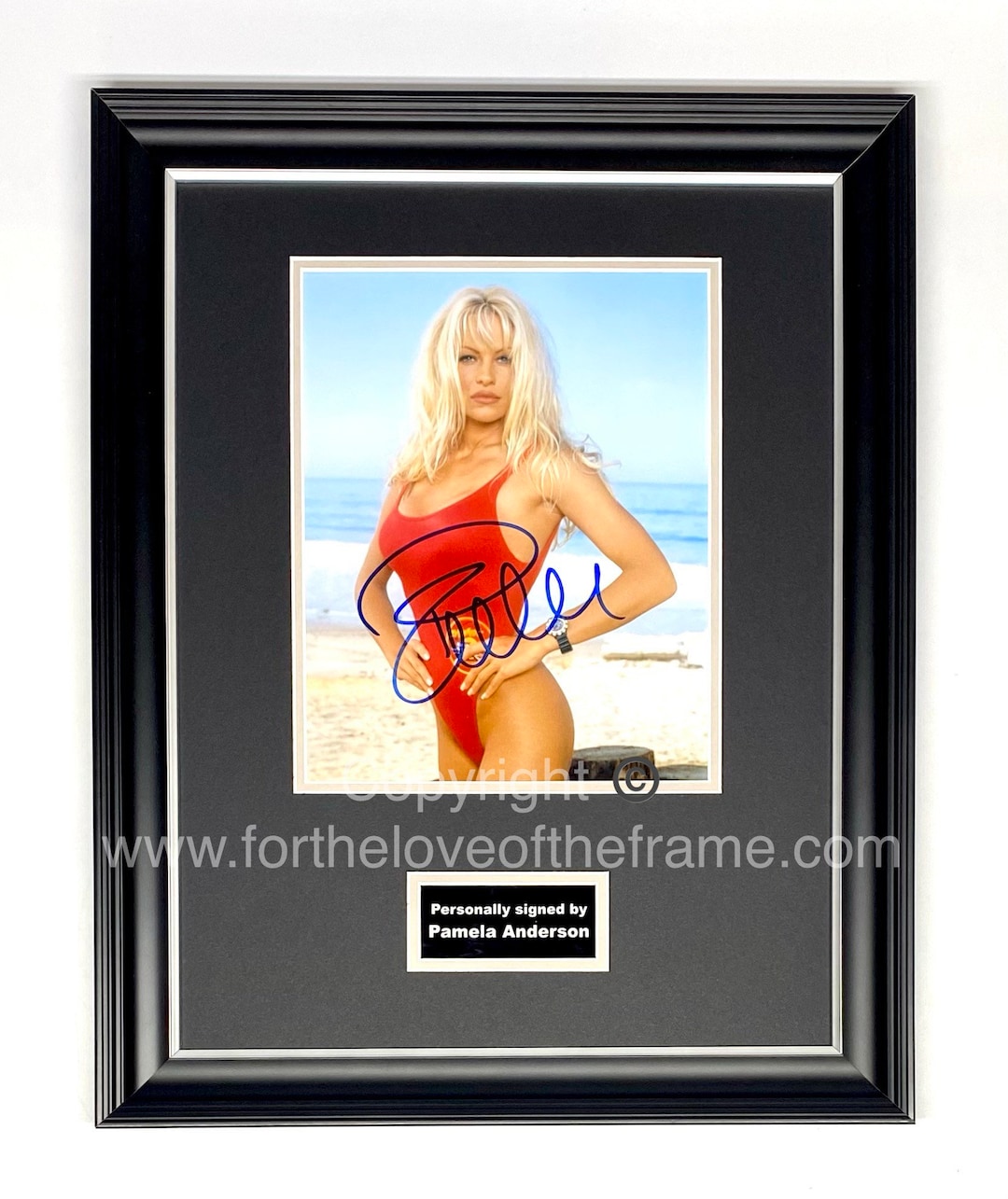 Pamela Anderson Signed Autograph Movie Memorabilia Baywatch Film Photo in Luxury Handmade Wooden ...