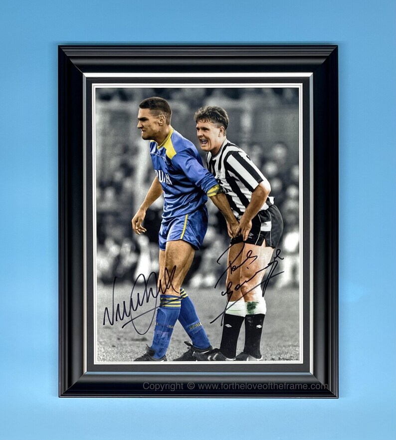 Paul Gascoigne & Vinnie Jones Signed Photo in Luxury Handmade Wooden ...