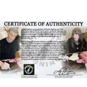 Talia Shire & Sylvester Stallone Signed Rocky Movie Poster With Full ...