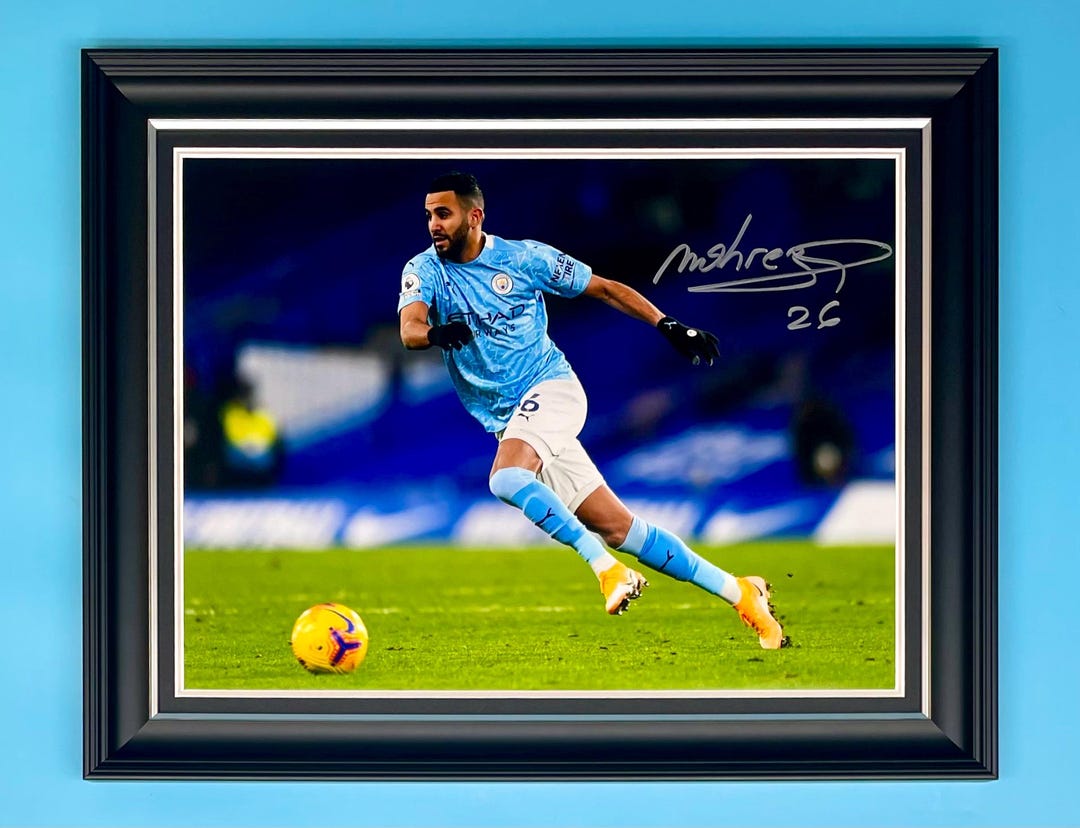 Riyad Mahrez Signed Photo in Luxury Handmade Wooden Frame & AFTAL ...