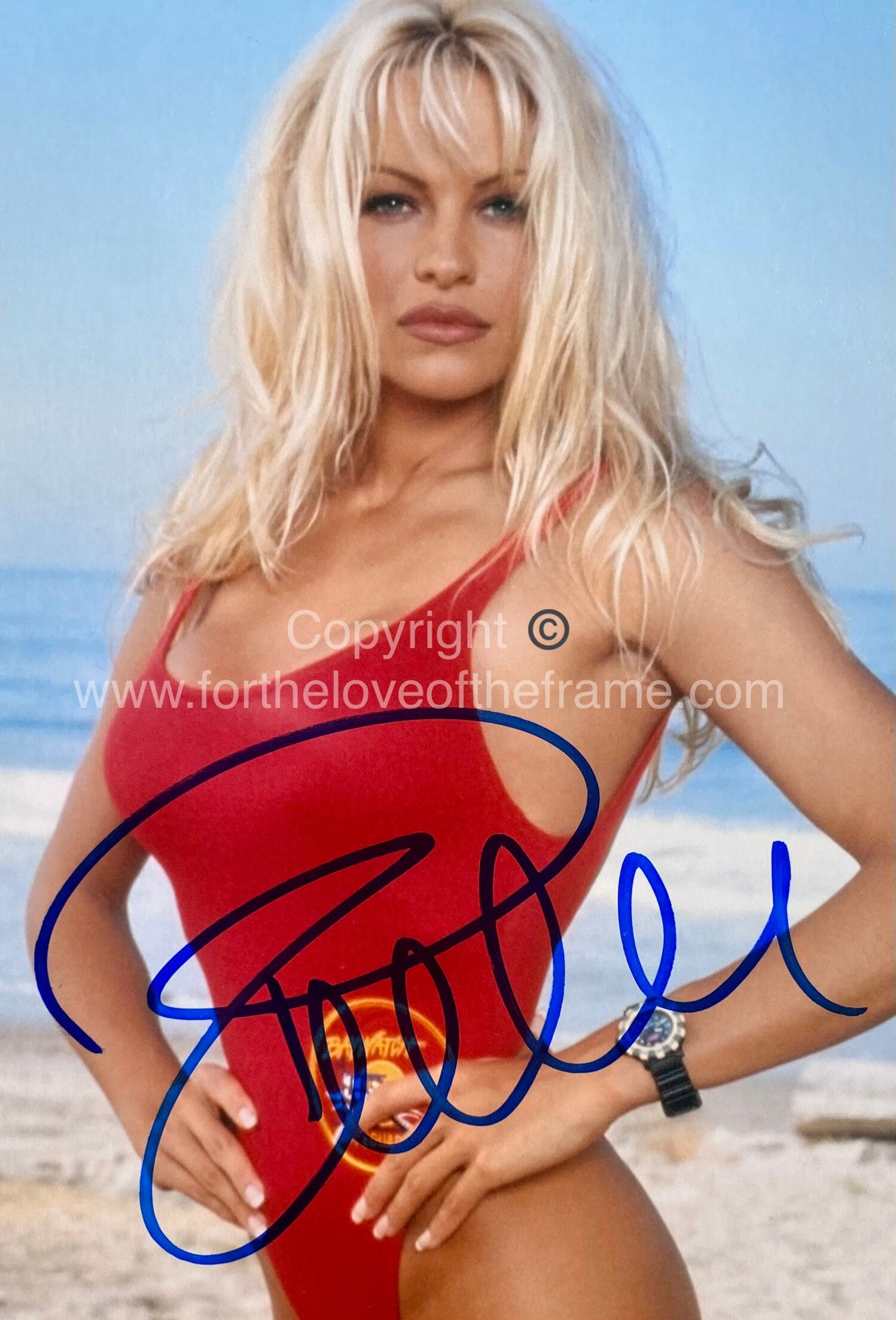 Pamela Anderson Signed Autograph Movie Memorabilia Baywatch Film Photo in Luxury Handmade Wooden ...