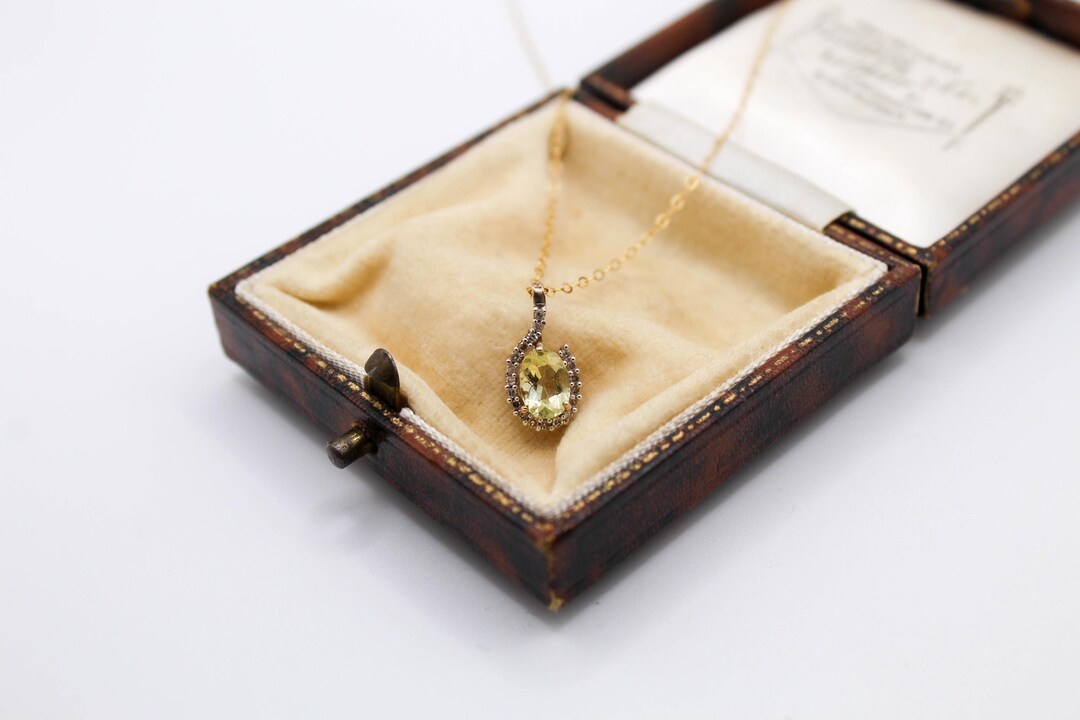 Vintage 9ct Gold Diamond & Lemon Quartz Pendant Necklace - Etsy