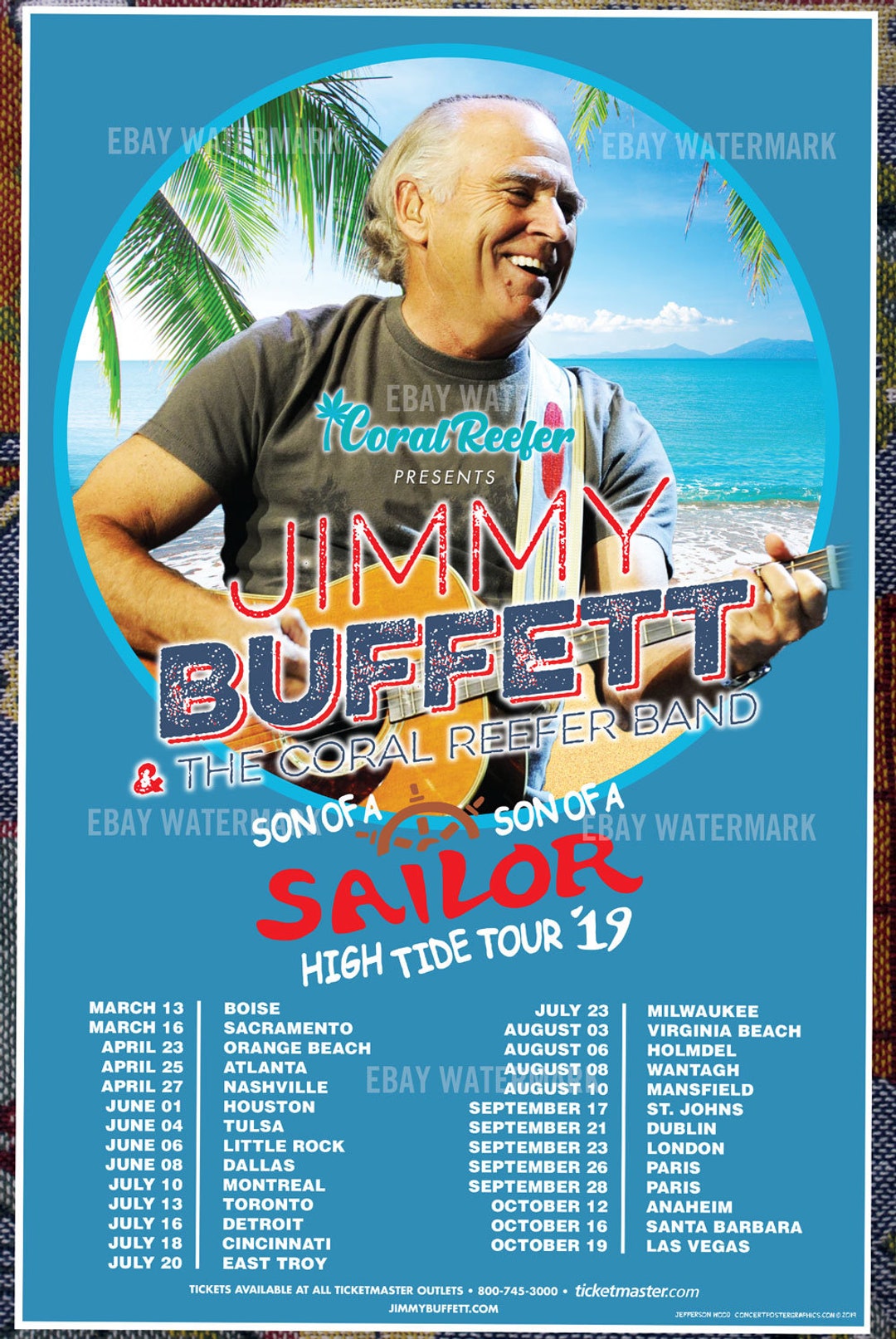 Jimmy Buffett 2019 Tour Poster Son of A Son of A Sailor, High Tide ...