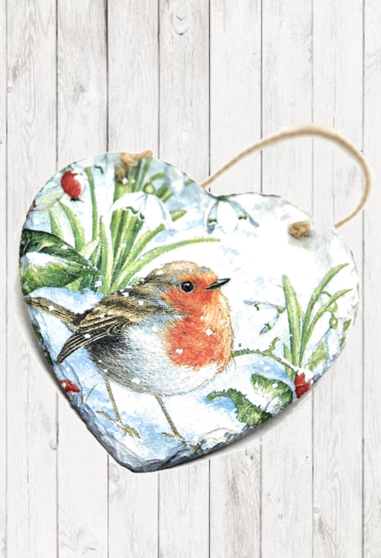Robin, Hanging Slate Hearts, Festive Robin, Christmas Decoration, Door ...