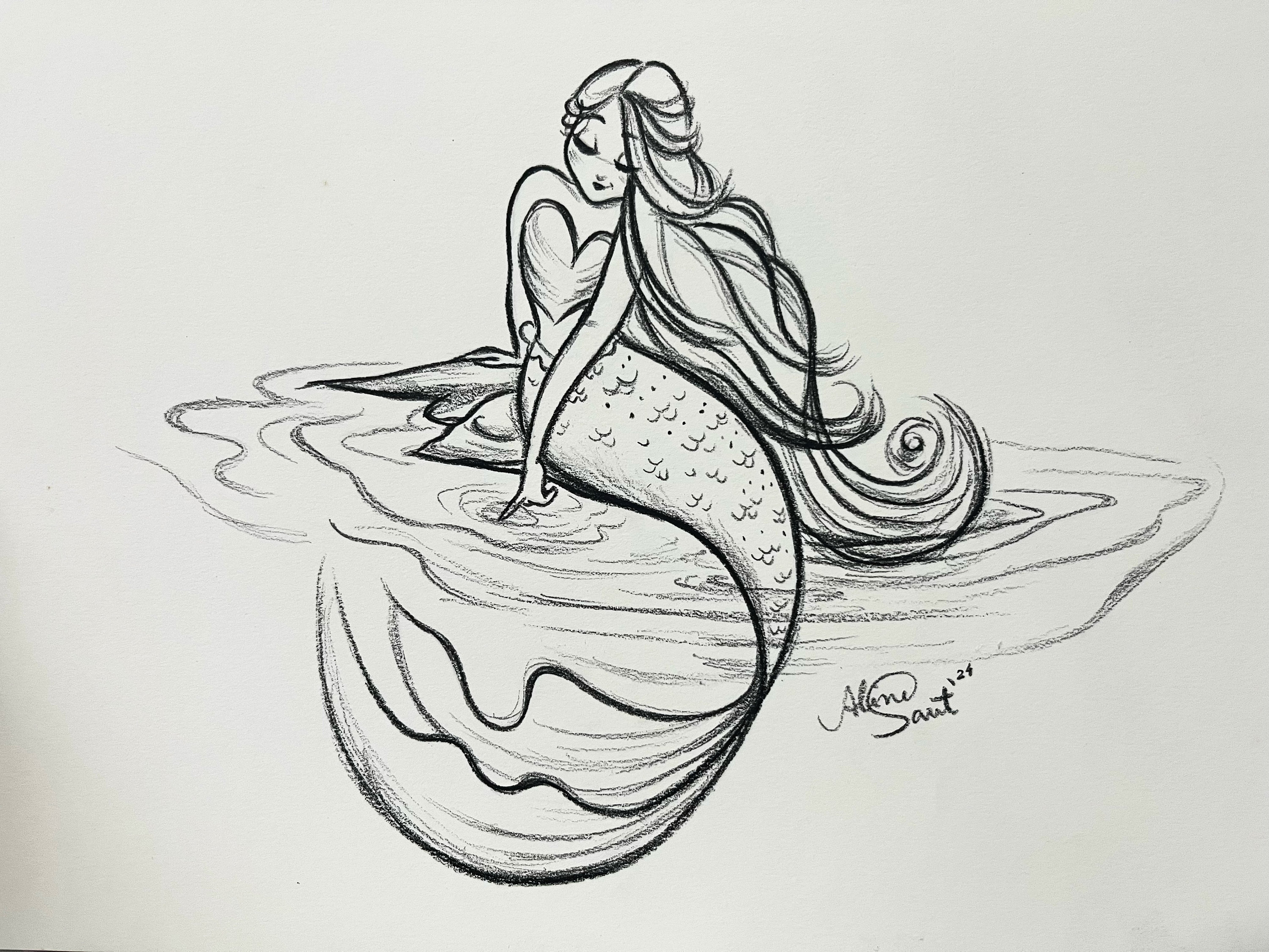 Original Sketch Mermaid Spinning of the Waters. - Etsy