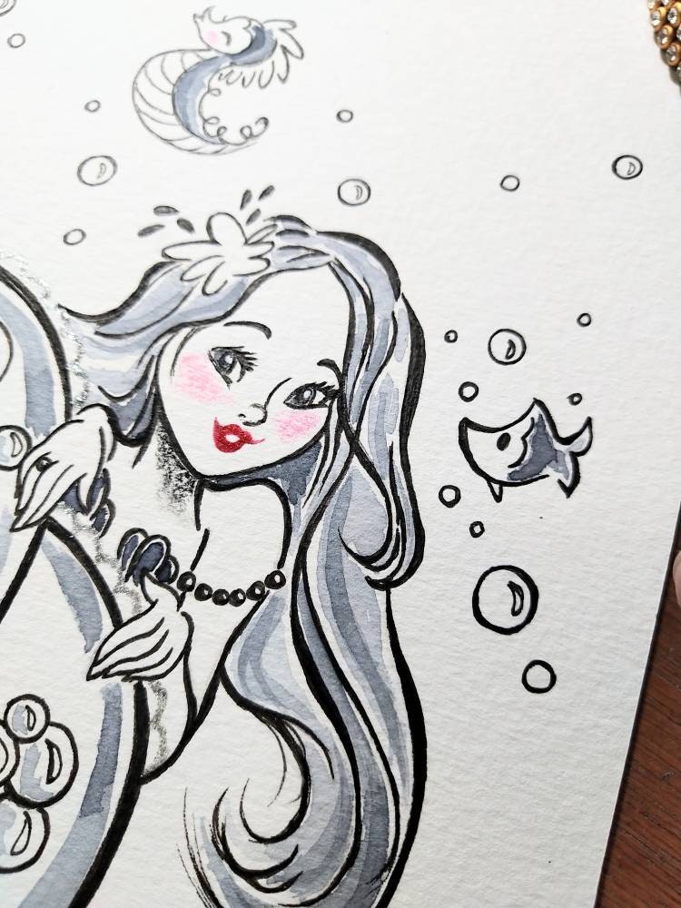 Original Sketch Mermaid in the Shell - Etsy