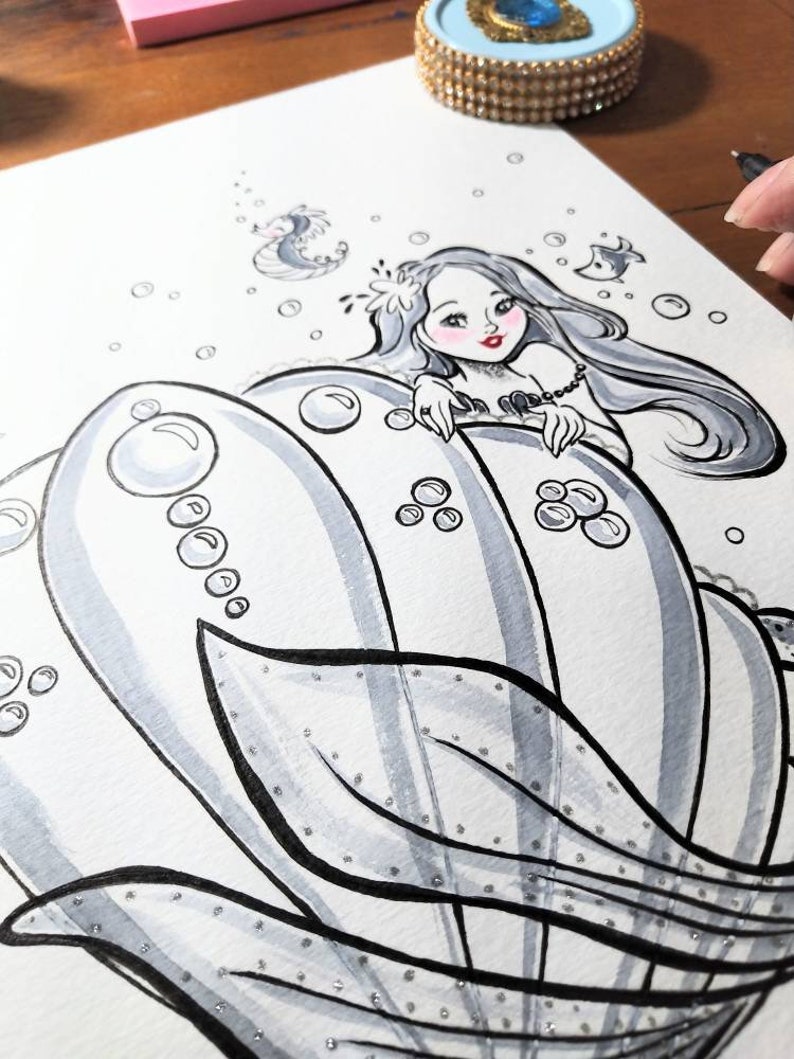 Original Sketch Mermaid in the Shell - Etsy