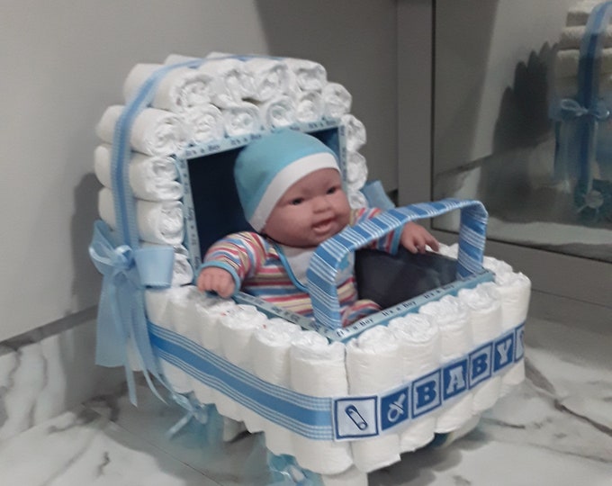 Baby Shower Diaper Stroller/diaper Cake Stroller/blue/boy - Etsy