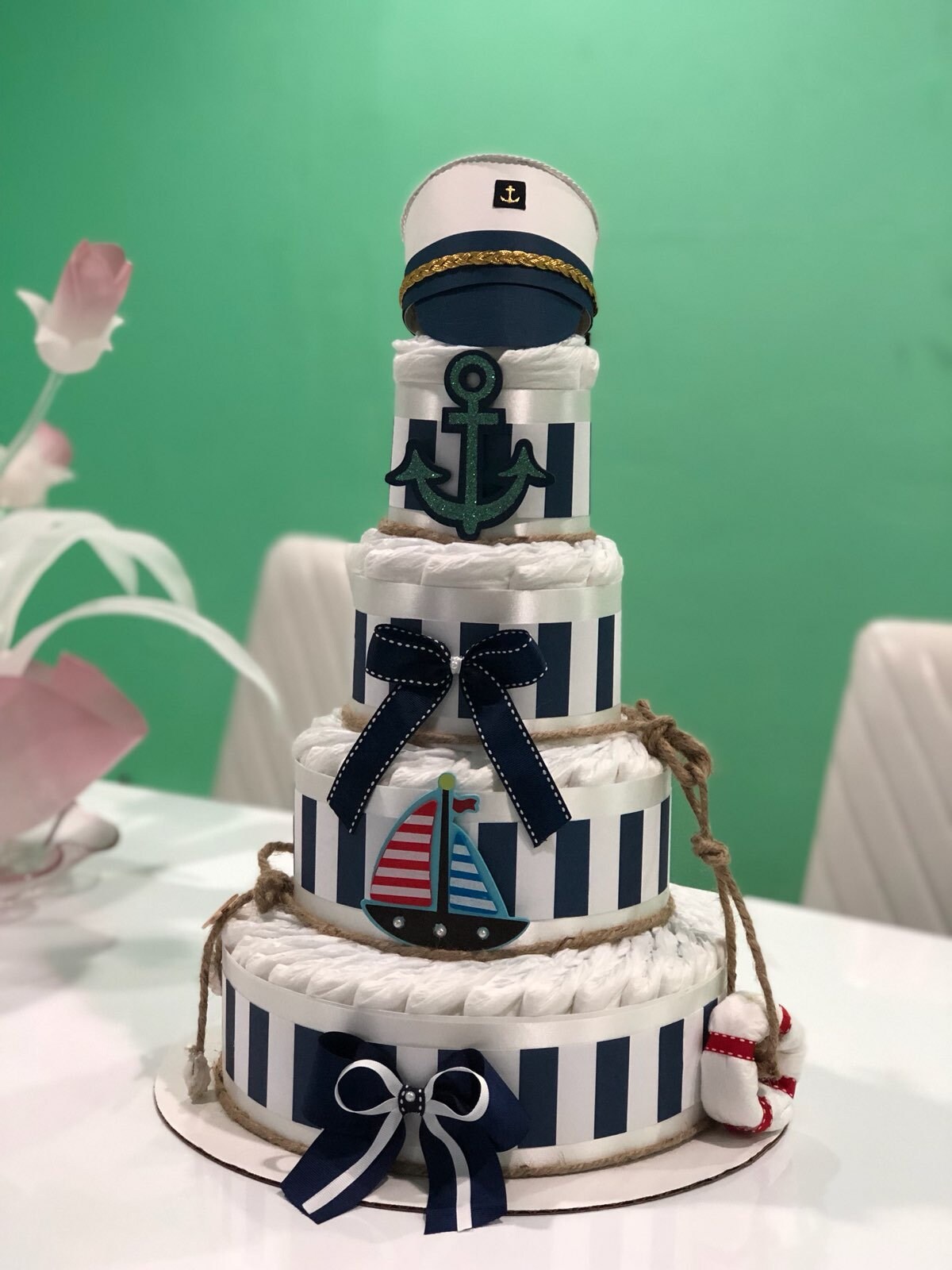 Nautic Diaper Cake/ Navy and Pearl White Diaper Cake/ Captain Baby ...