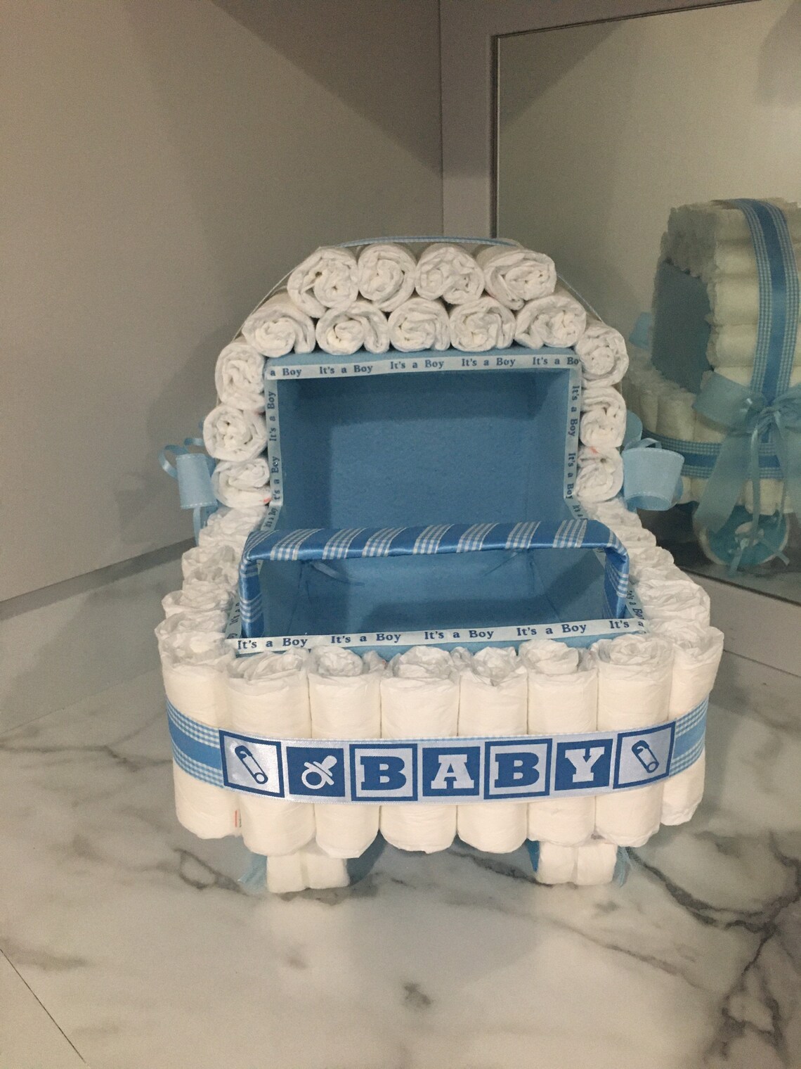 Baby Shower Diaper Stroller/diaper Cake Stroller/blue/boy - Etsy