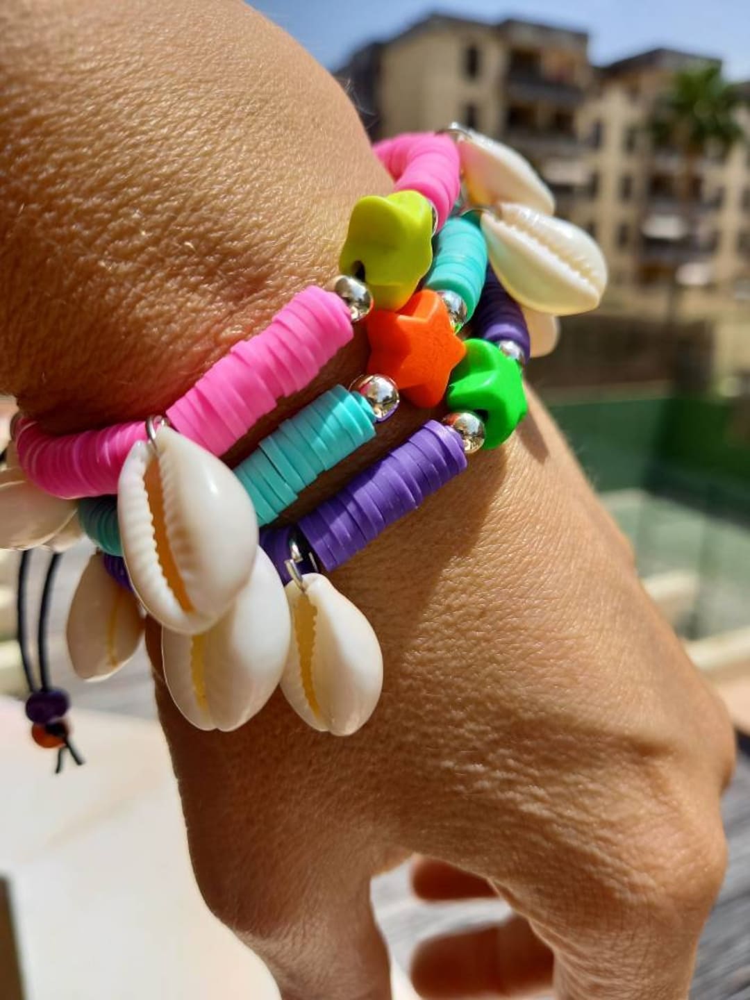 3 Colorful Friendship Bracelets for Summer, Conch Bracelets, Shells ...