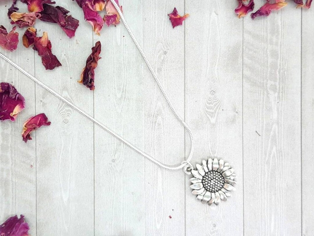 Sunflower Necklace Silver, Dainty Necklace, Simple Charm Necklace, Cute ...