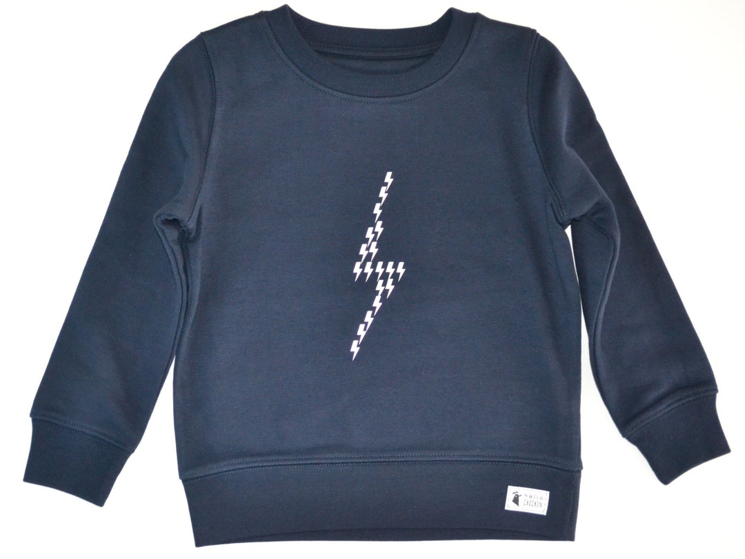 Kids Unisex Lightning Bolt Sweatshirt Jumper in Navy by Hello Chicken ...