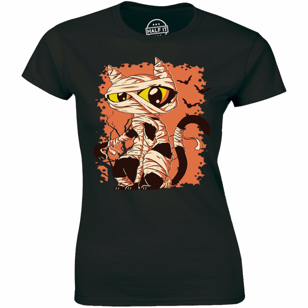 Goth Mummy Cat Shirt Gothic Halloween Horror Tee Women's Premium T ...