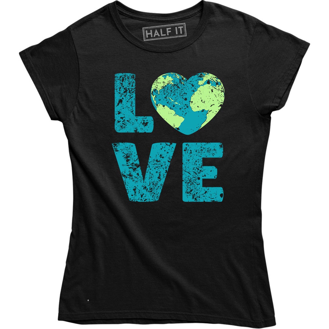 Love World Map Heart Shirt Planet Earth Lovers Fashion Tee Women's T ...