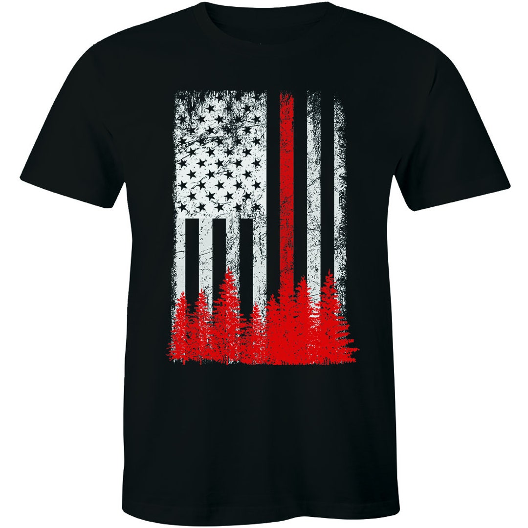 American Flag Thin Red Line T-shirt Firefighter First Responder Mens ...