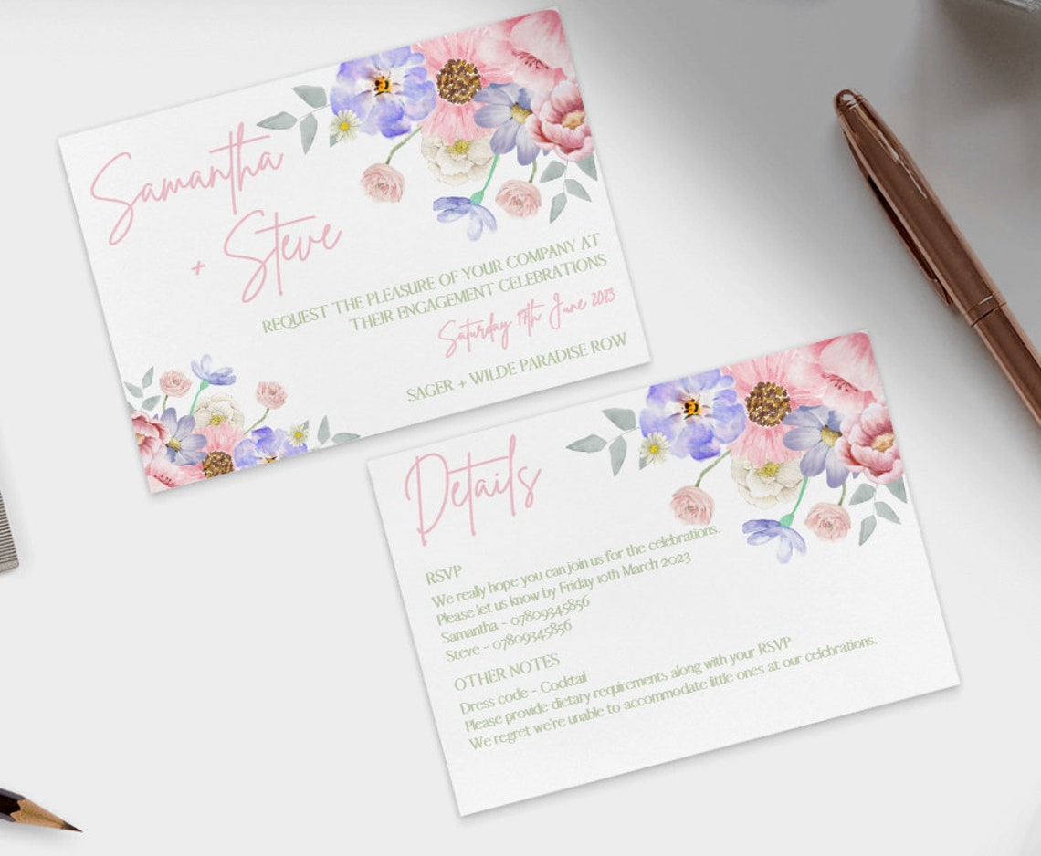 Editable Floral Invitation Template Wedding, Engagement, Baby Shower ...