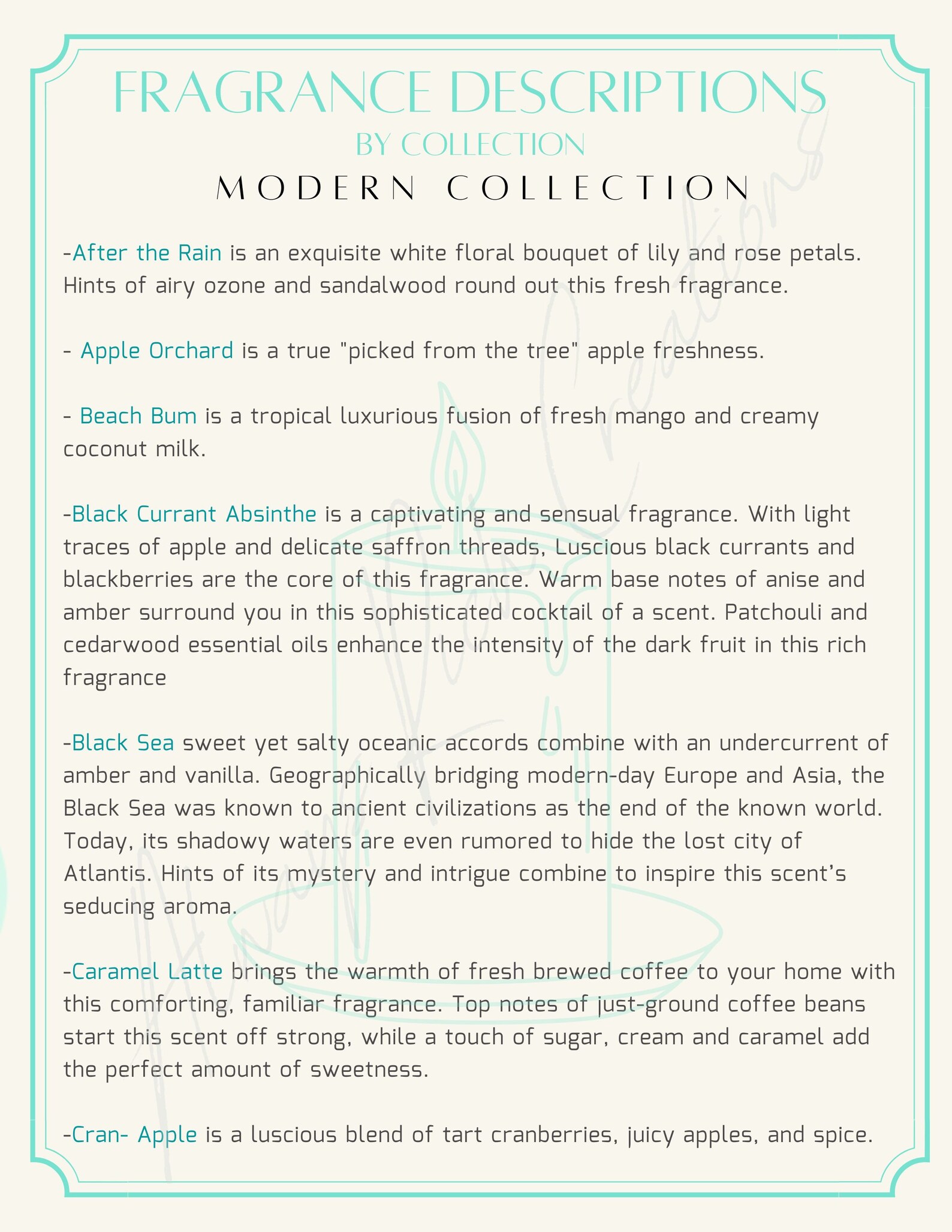 Fragrance Descriptions by Collection NOT FOR PURCHASE Do Not Copy - Etsy