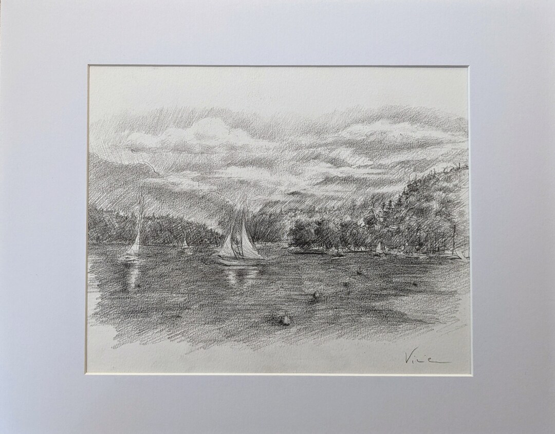 Original Lake Drawing in Graphite - Etsy