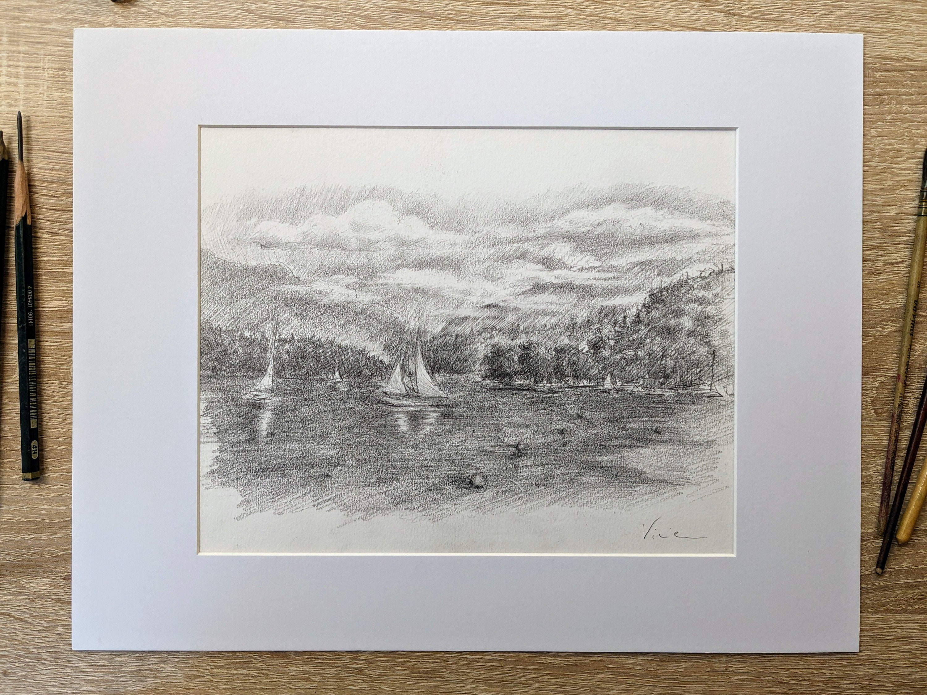 Original Lake Drawing in Graphite - Etsy