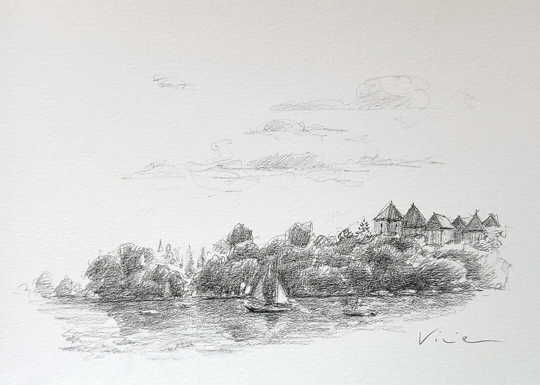 Original Lake Annecy Pencil Drawing - Etsy Australia