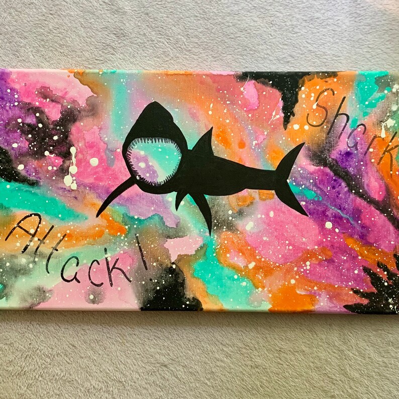 Original Acrylic Painting on Canvas Shark Attack 10x18.5 - Etsy