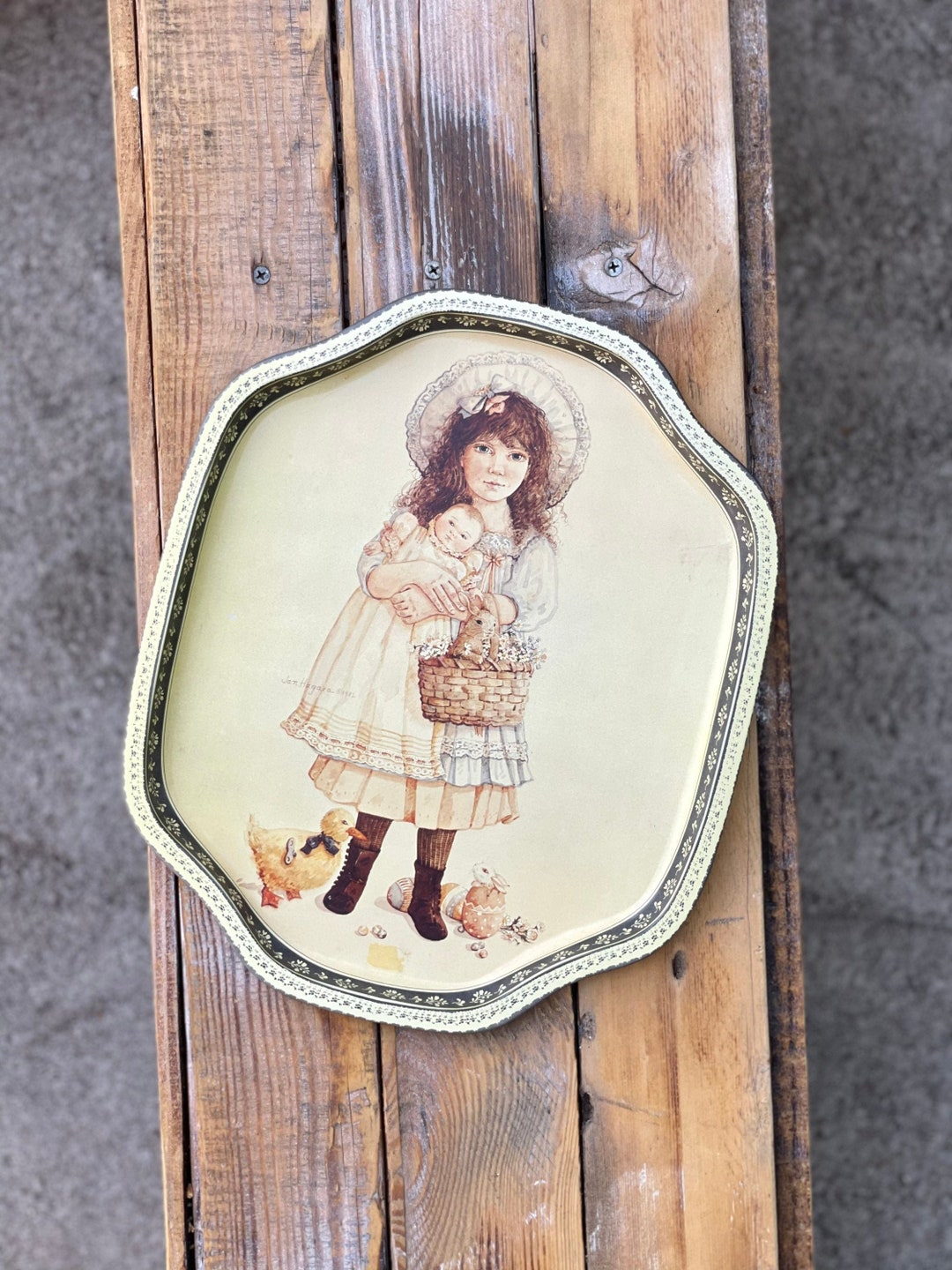 Vintage Victorian Metal Tray - Girl and Baby Doll Tray, Tea Time ...