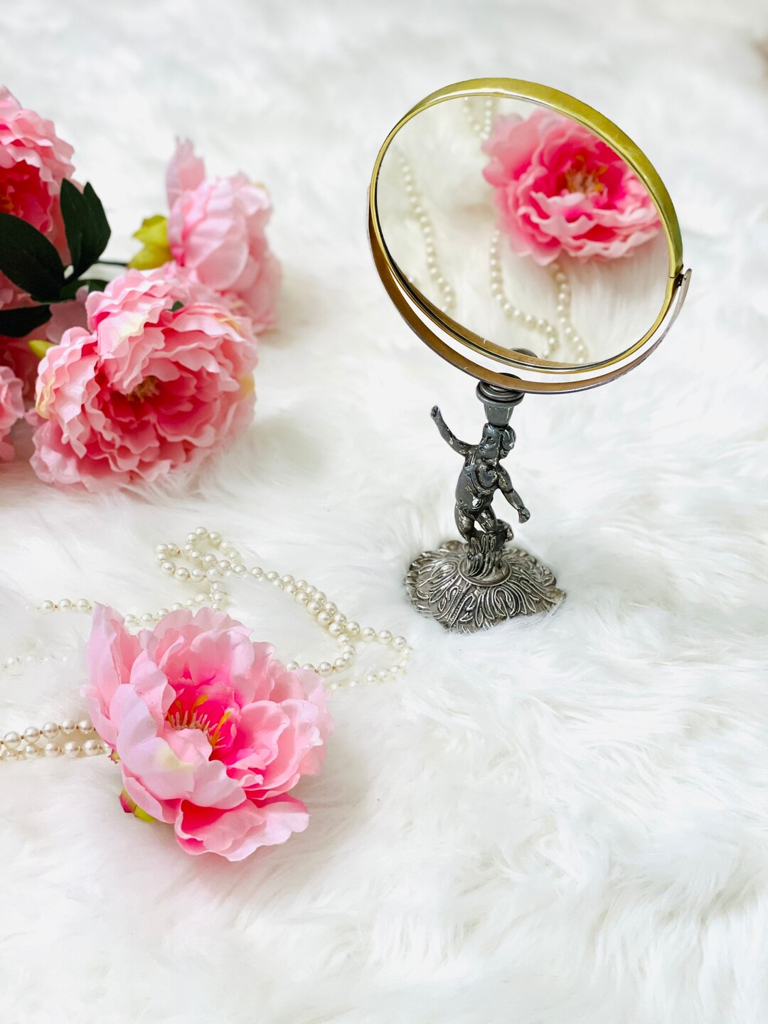 Ornate Vintage Cupid Mirror - Vintage Bathroom Mirror - Vintage Vanity ...