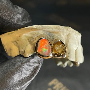 100% Handmade Opal Grill With 2 Heart Open Face Caps white, Yellow ...